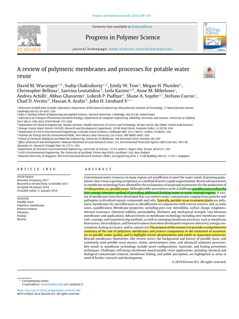 A review of polymeric membranes and processes for potable water | PDF ...
