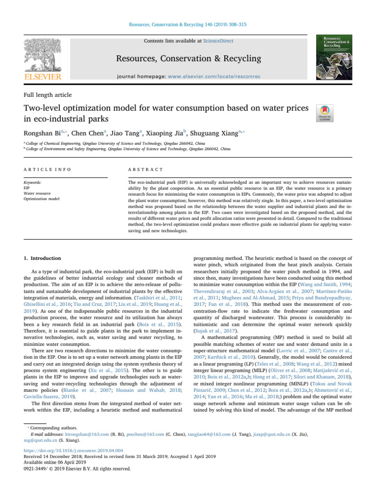 Two-Level Optimization Model For Water Consumption Based On Water ...