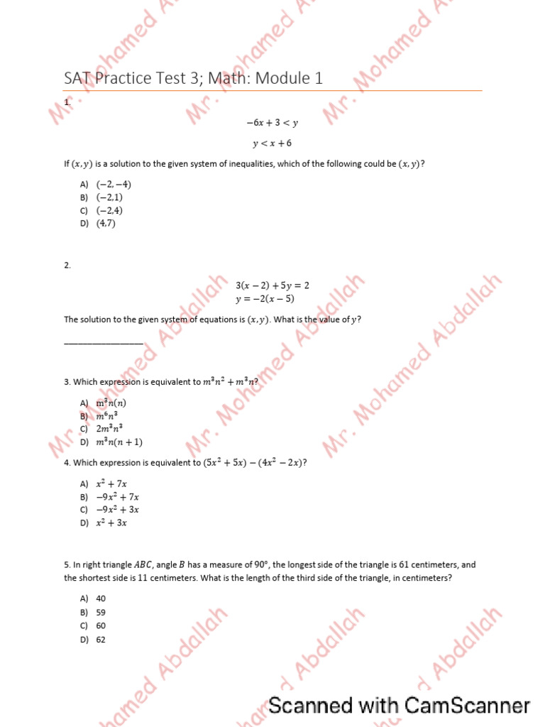 New (3) DSAT PracticeTest+AK Math by MR Mohamed Abdallah. | PDF ...