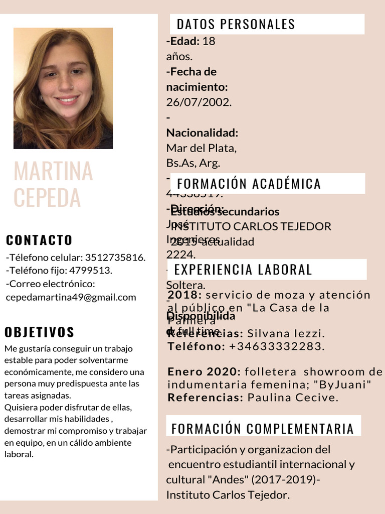 Martina Cepeda: Datos Personales | PDF