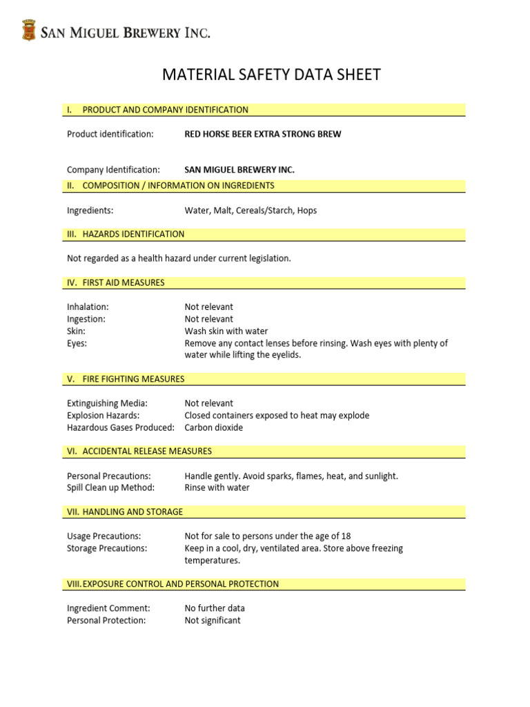 16 MSDS For Material Code RH | PDF | Hazards | Brewing