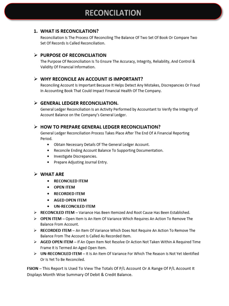 RECONCILATION | PDF | Business | Finance & Money Management