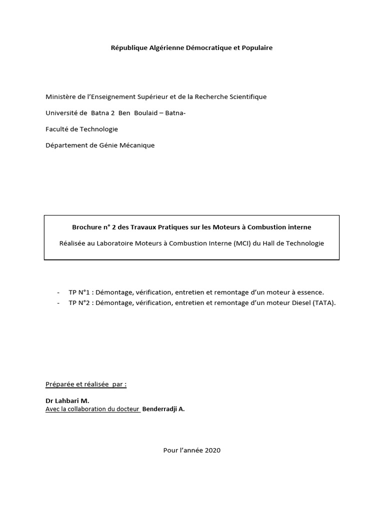 Brochure N 2 TP Mci | PDF | La combustion | Moteur diesel