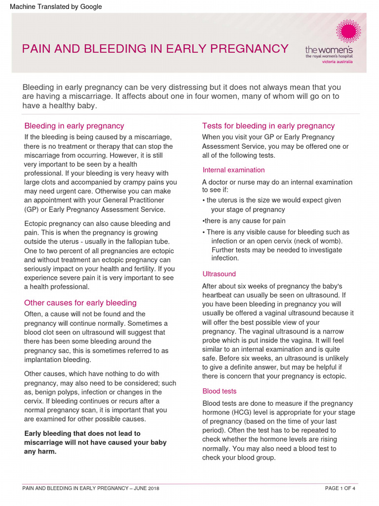 Pain Bleeding Early Pregnancy | PDF | Miscarriage | Pregnancy