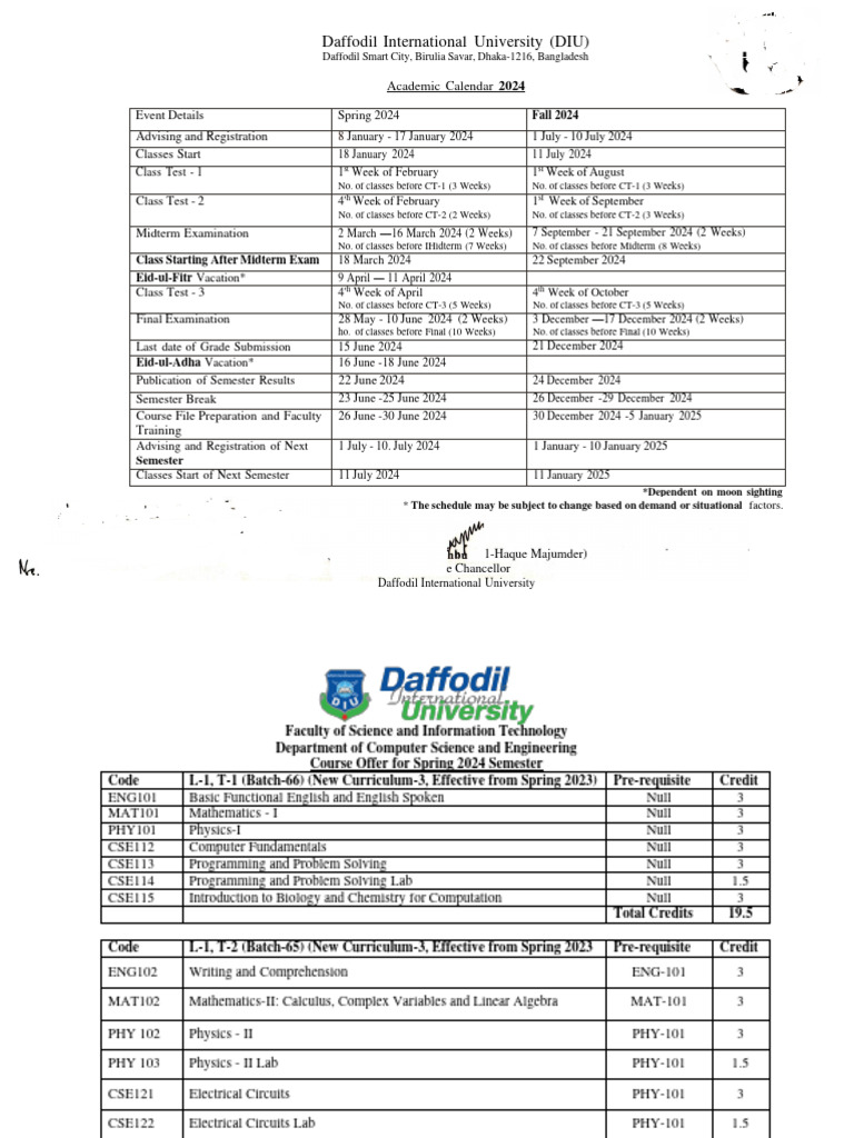 DIU Academic Calendar 2024 Overview | PDF | Computing | Academic Term