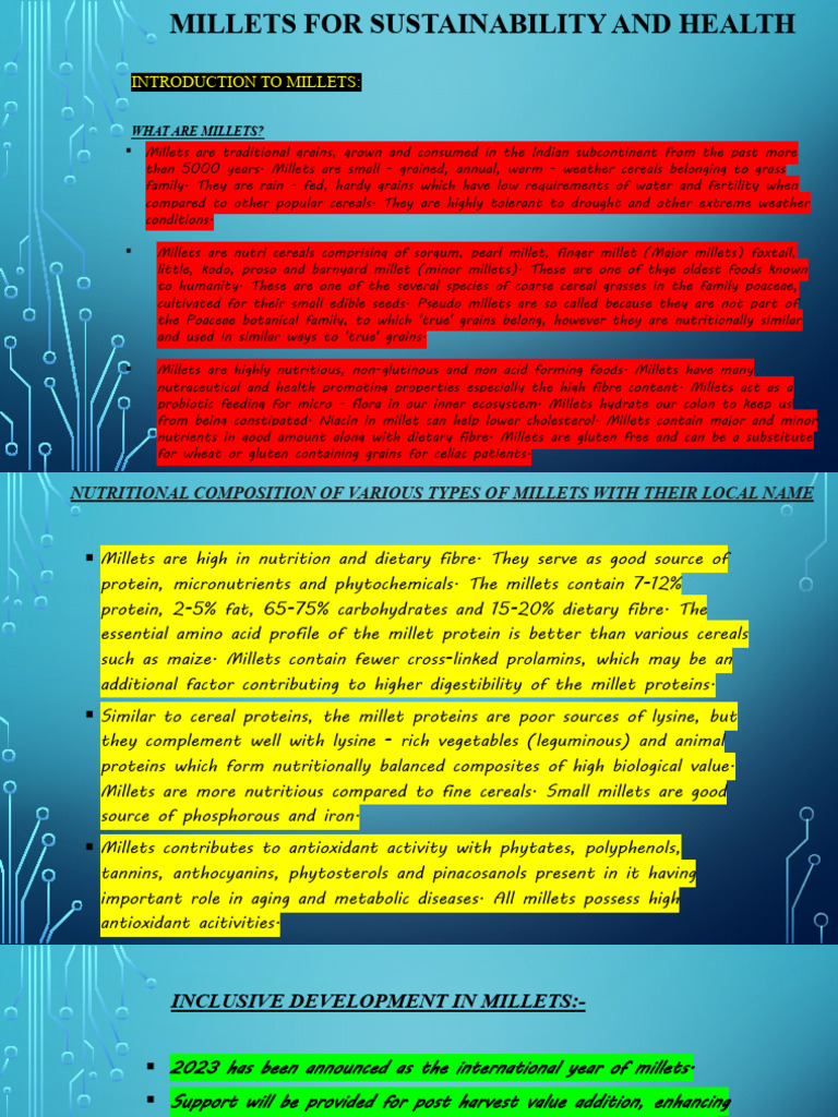 Millets For Sustainability And Health Pdf