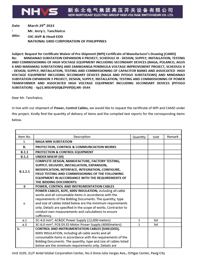 Request for WPI Certificate Waiver | PDF | Power Supply | Electrical ...