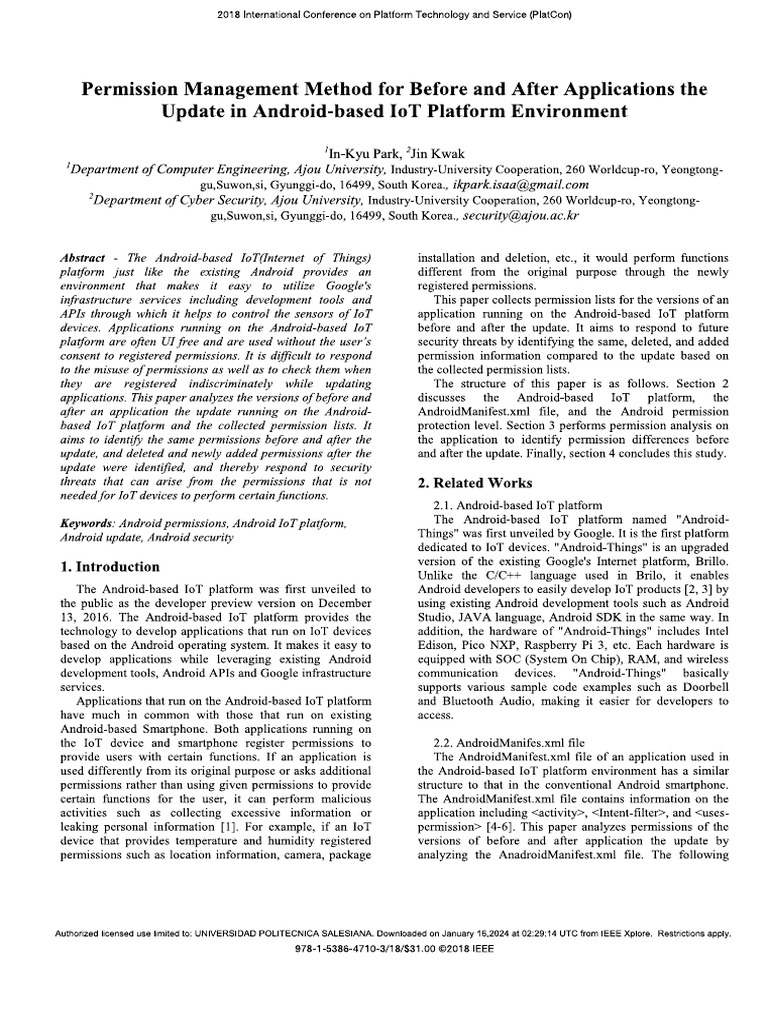 Permission Management Method For Before... Android-Based IoT Platform ...