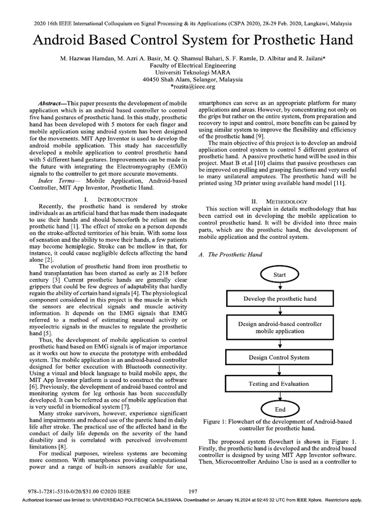 Android Based Control System For Prosthetic Hand Pdf