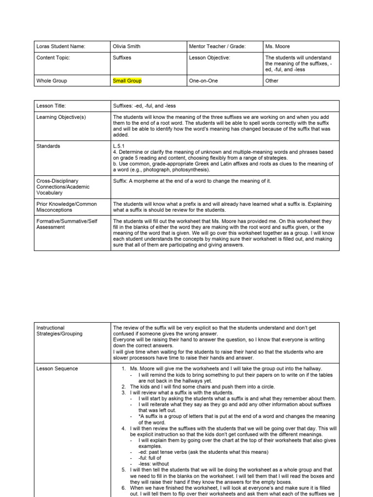 Affixes Lesson Plan Observation 2 | PDF | Word | Lesson Plan