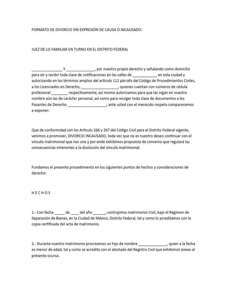 Formato de Divorcio Incausado CDMX | PDF | Divorcio | Justicia