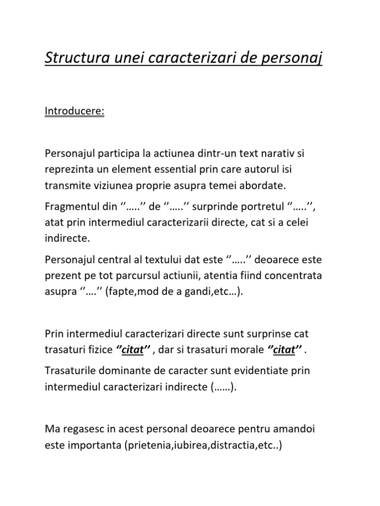 Structura Unei Caracterizari de Personaj | PDF