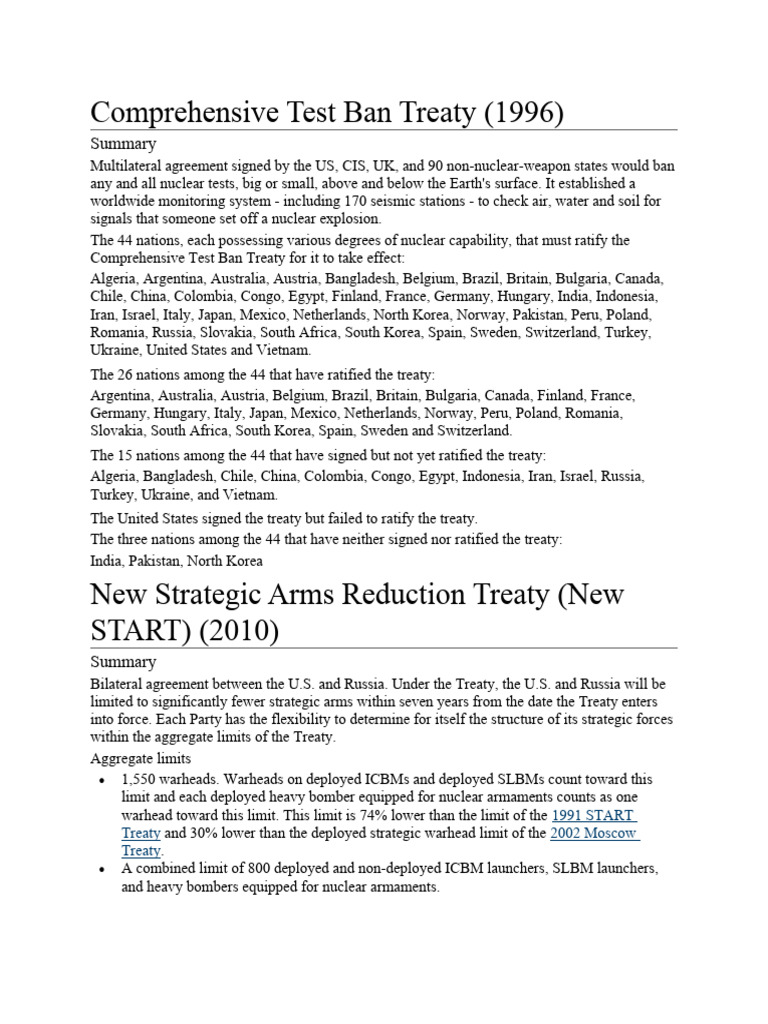 Comprehensive Test Ban Treaty | PDF | Treaty On The Non Proliferation ...