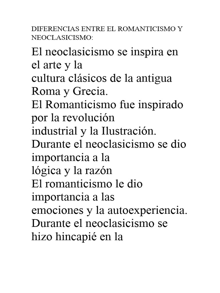 Diferencias Entre El Romanticismo y Neoclasicismo | PDF | Romanticismo | Era de iluminacion