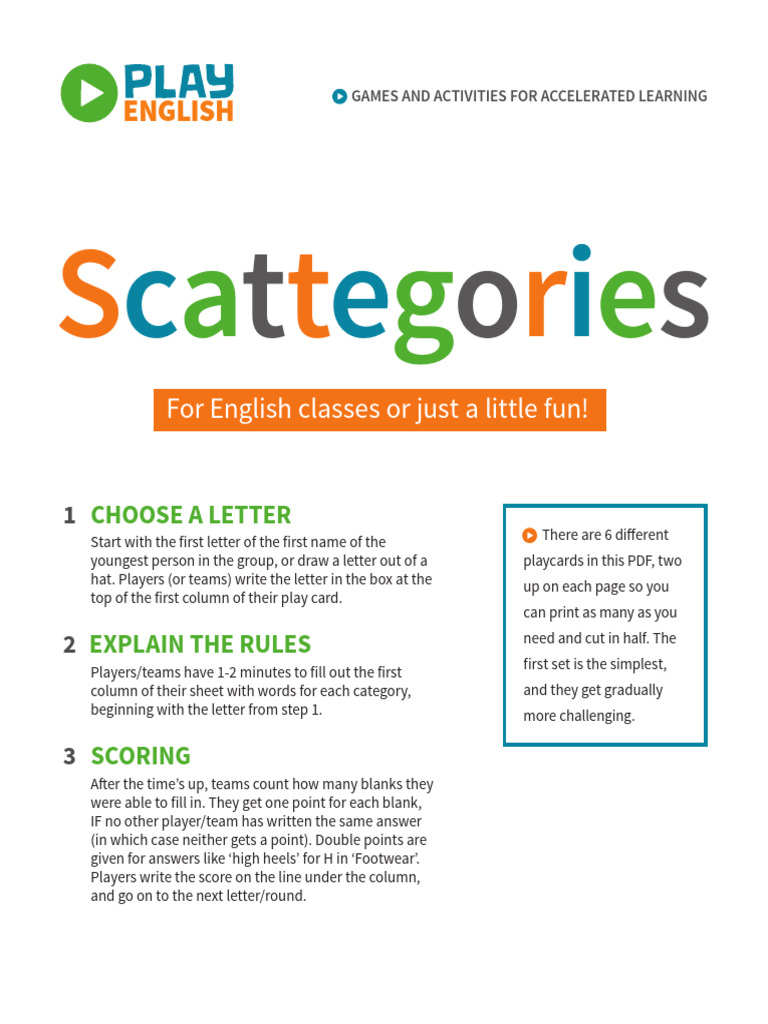 Scattegories Game Play Card PDF | PDF | Verb