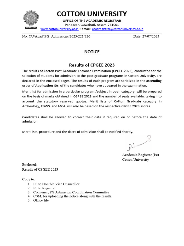 Cpgee23 Notification Results | PDF | Cinema | Cinema Of India