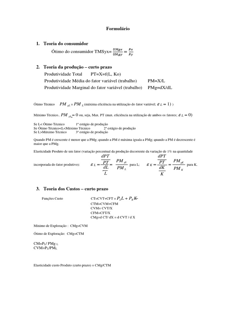 Formulário_EEC_2_parte | PDF | Economia de negócios | Microeconomia