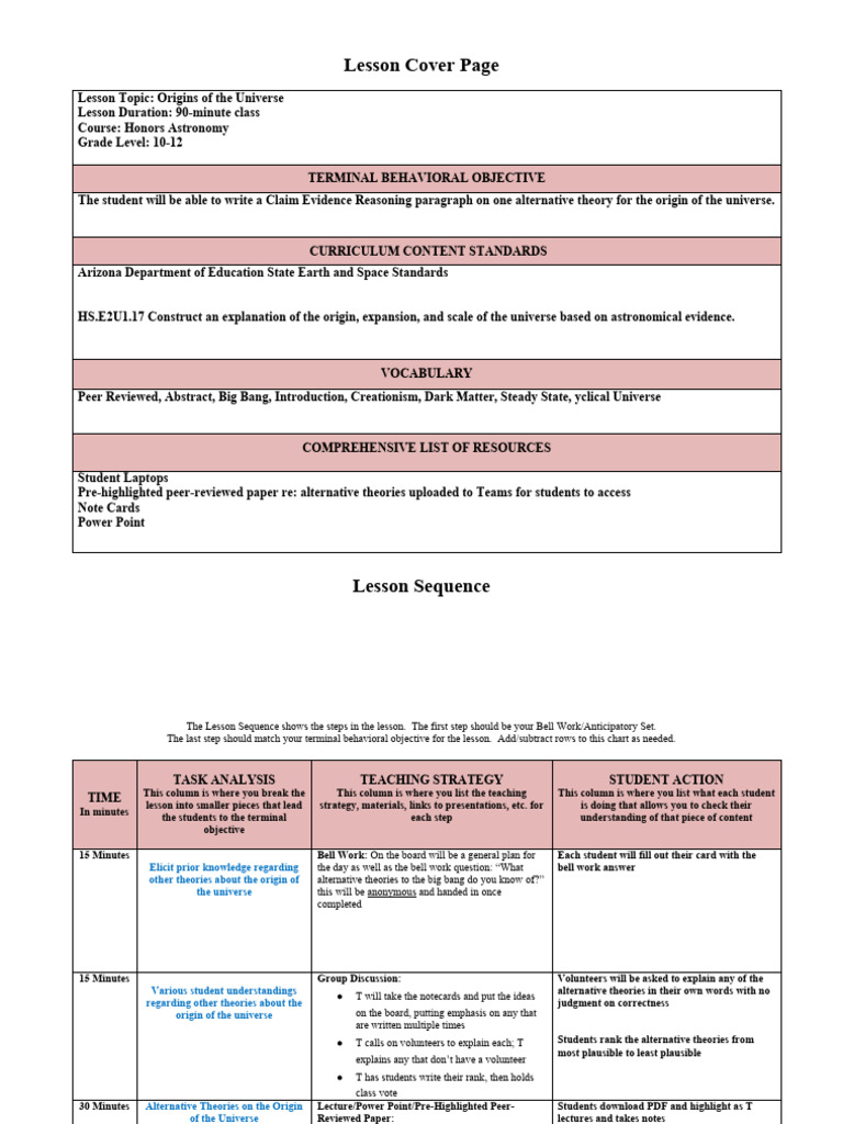 Alternate theories Lesson plan | PDF | Physical Cosmology | Universe Alternate theories Lesson plan | PDF | Physical Cosmology | Universe