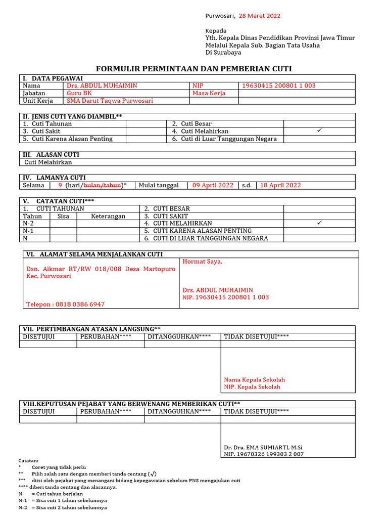 Format Cuti PNS | PDF