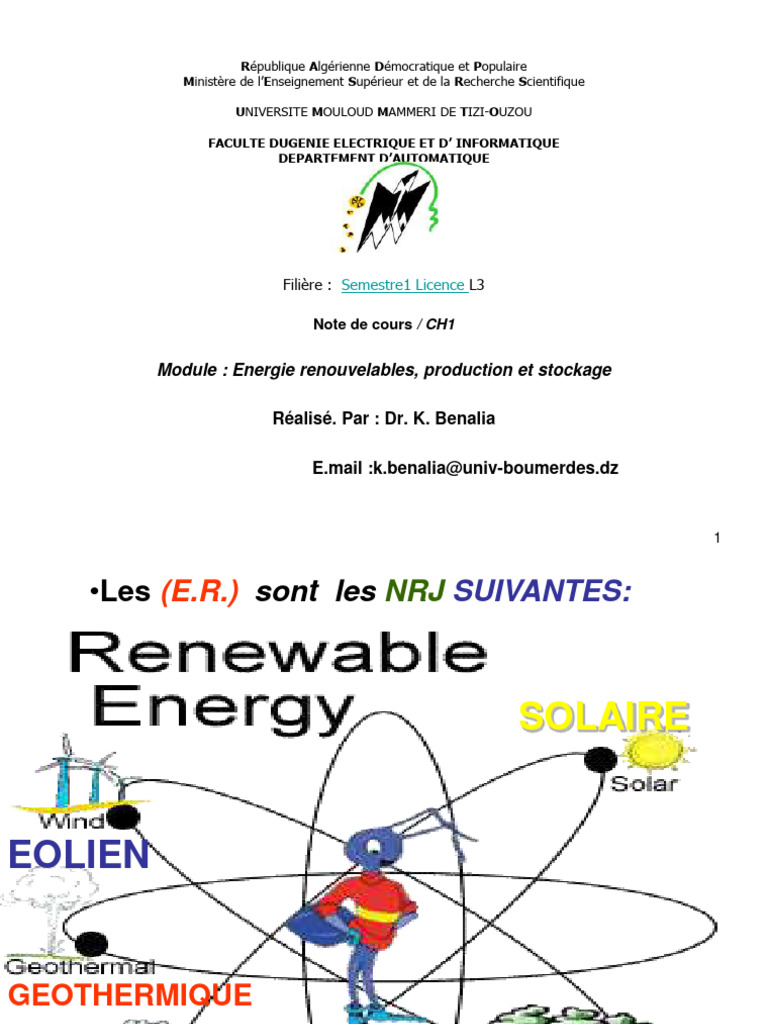 Chapitre 1. Généralités Sur Les Energies Renouvelable | PDF
