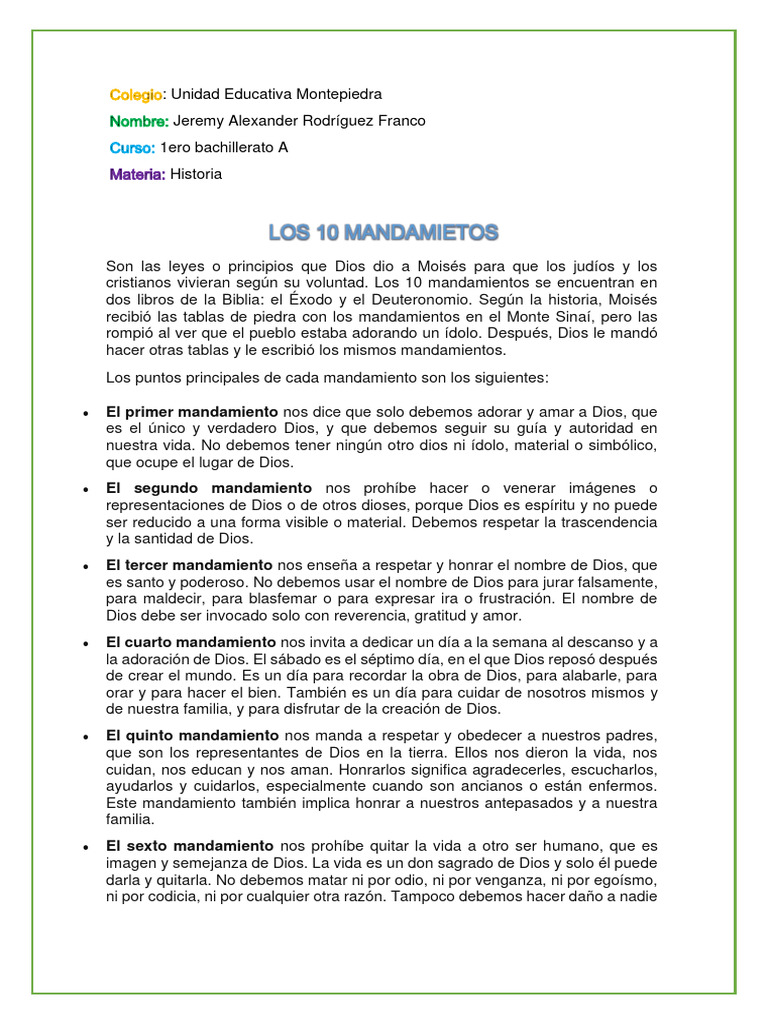 Los 10 mandamientos | PDF | Diez Mandamientos | Amor