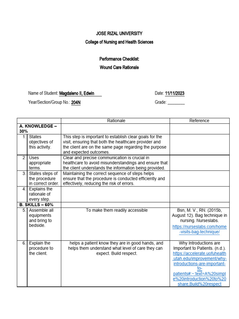 Wound Care Procedure Checklist | PDF