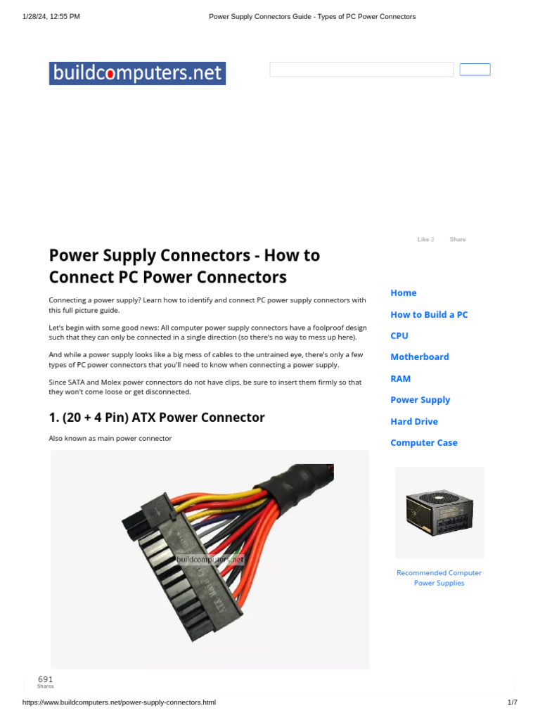 Power Supply Connectors Guide - Types of PC Power Connectors | PDF