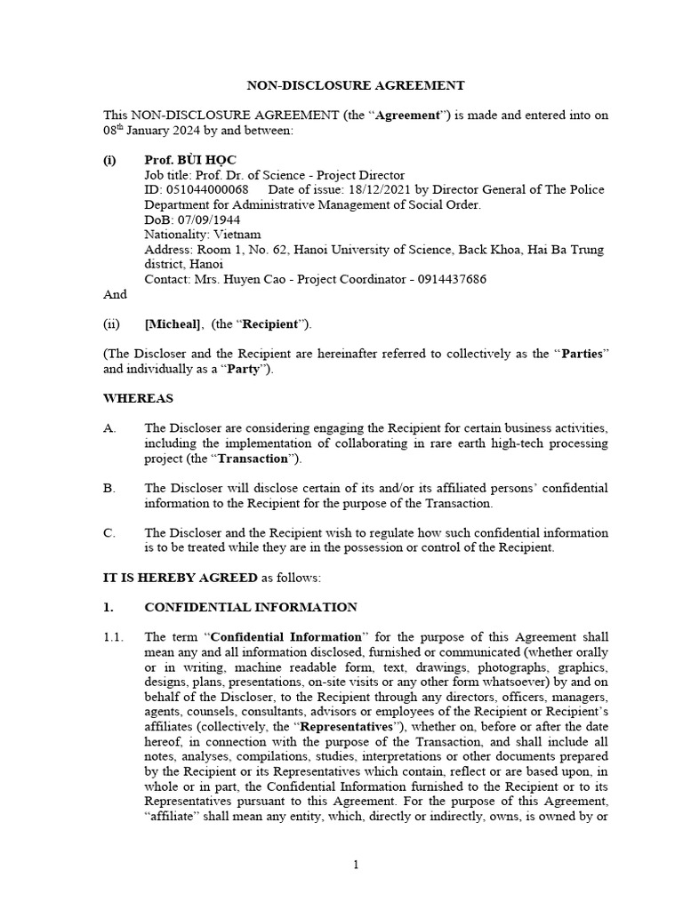 NDA - Dr. Bui HCC and Mike | Download Free PDF | Confidentiality | Discovery (Law)