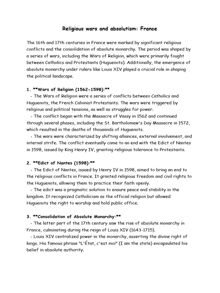 Absolutism and Religious Wars in France | PDF | Kingdom Of France ...