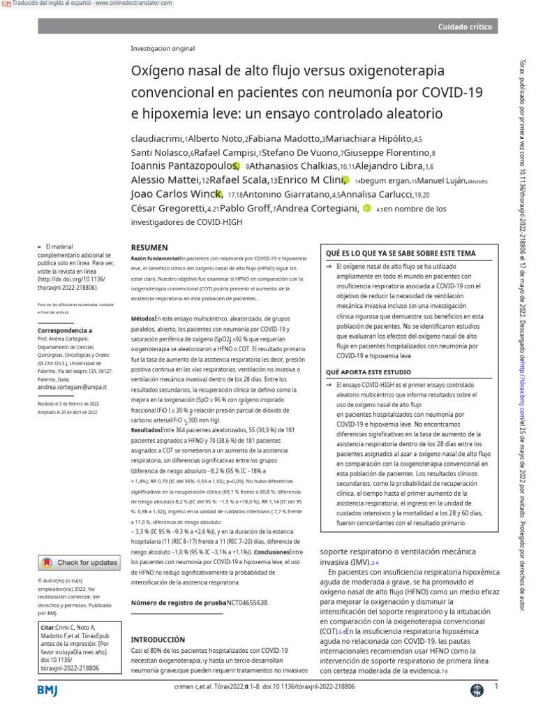 High-Flow Nasal Oxygen Versus Conventional Oxygen Therapy - En.es | PDF