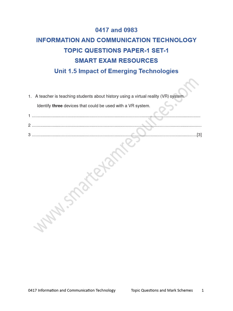 1.5 IGCSE ICT Impact of Emerging Technologies Topic Question Paper 1 ...