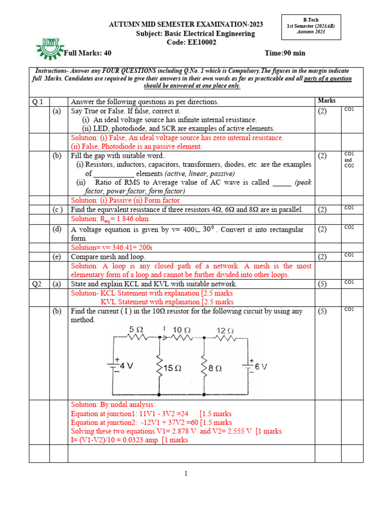 Ee10002 Oct Autumn Mid Sas 23 | PDF | Passivity (Engineering) | Electrical Resistance And ...