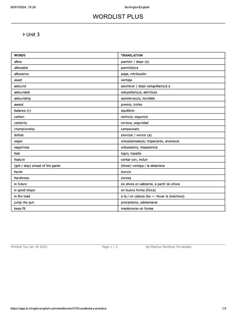 UNIT 3 - Vocabulary | PDF