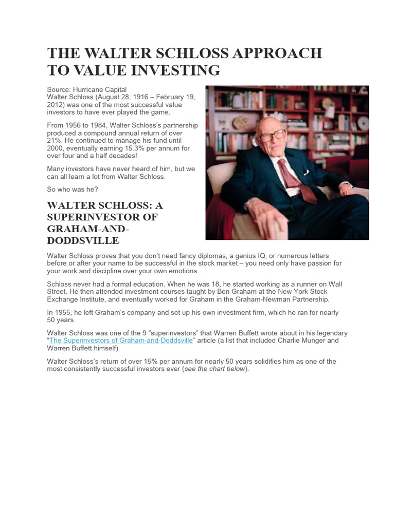 Walter Schloss Value Investing Guide | PDF | Value Investing | Investing