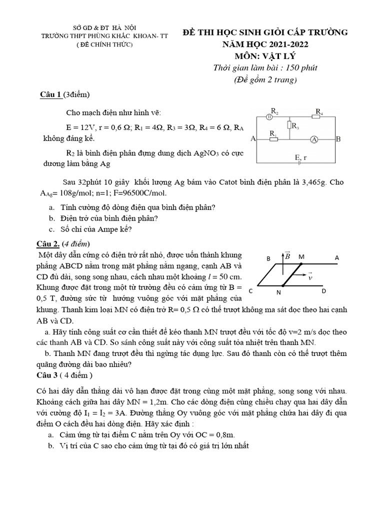 ĐỀ HSG LÝ 11 (2021-2022) | PDF