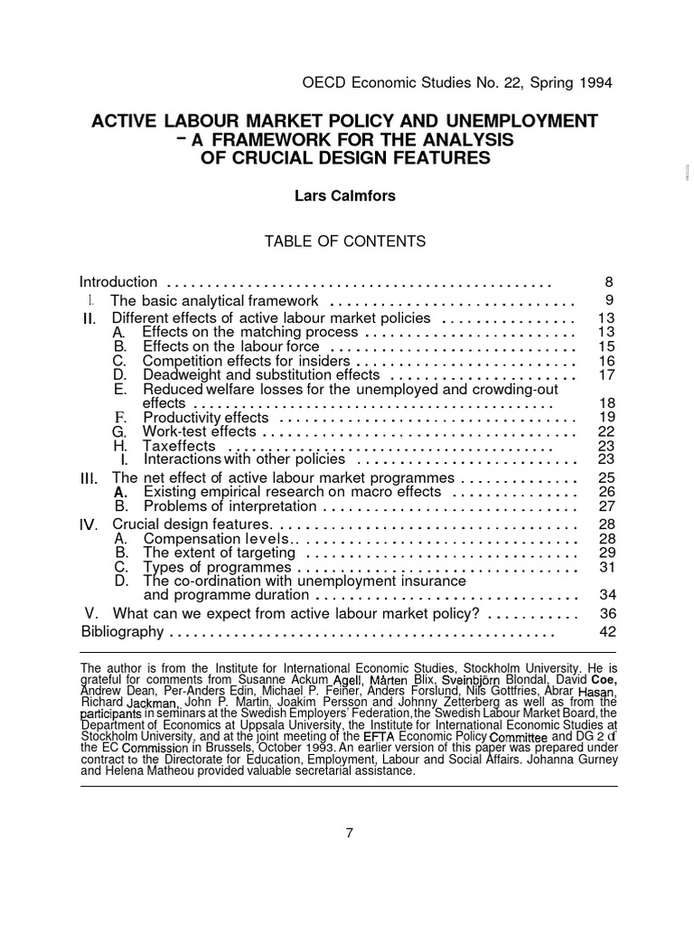 Active Labour Market Policy and Unemployment - A Framework | PDF