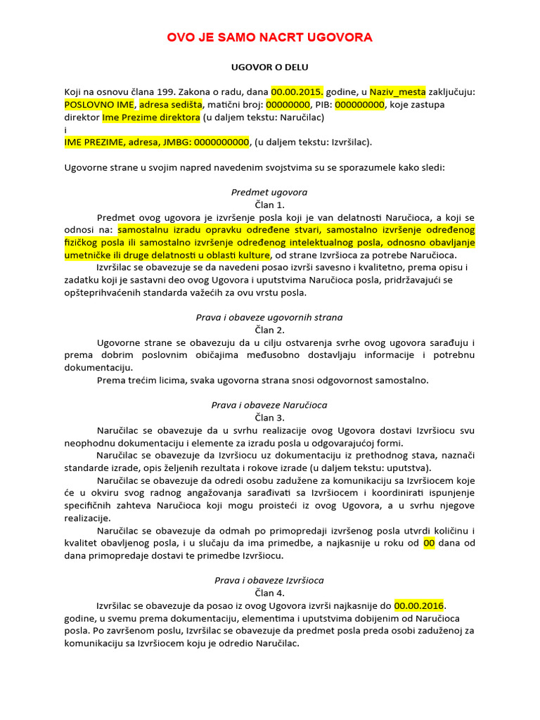 Primer Ugovora o Delu | PDF