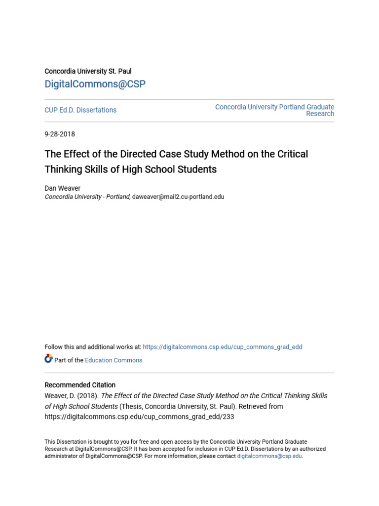 THESIS The Effect of The Directed Case Study Method On The Critical Thinking | PDF | Career & Growth