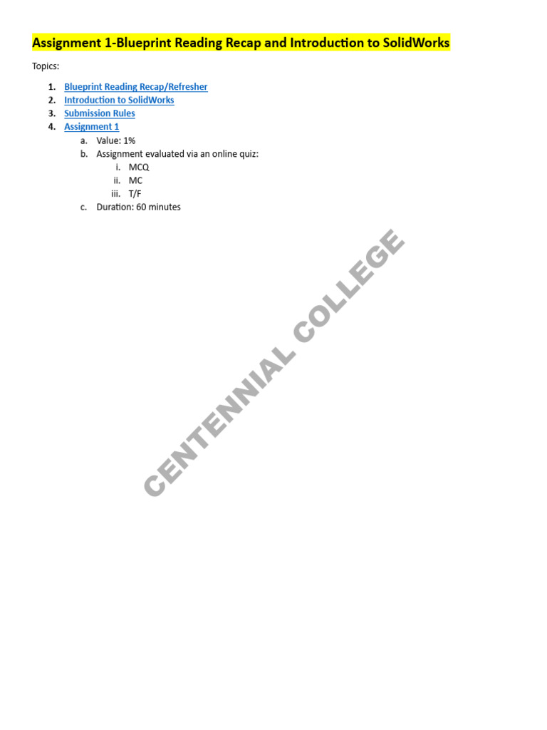 Assignment 1-Blueprint Reading Recap and Introduction To SolidWorks v1 ...
