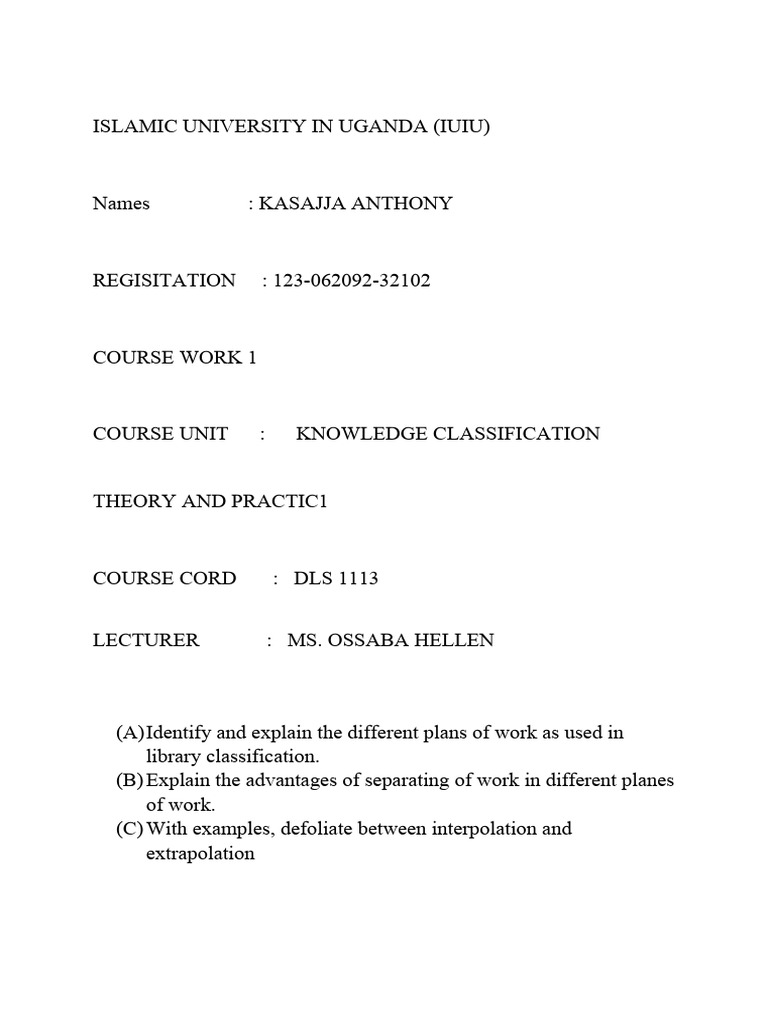 Identify and Explain The Different Plans of Work As Used in Library ...