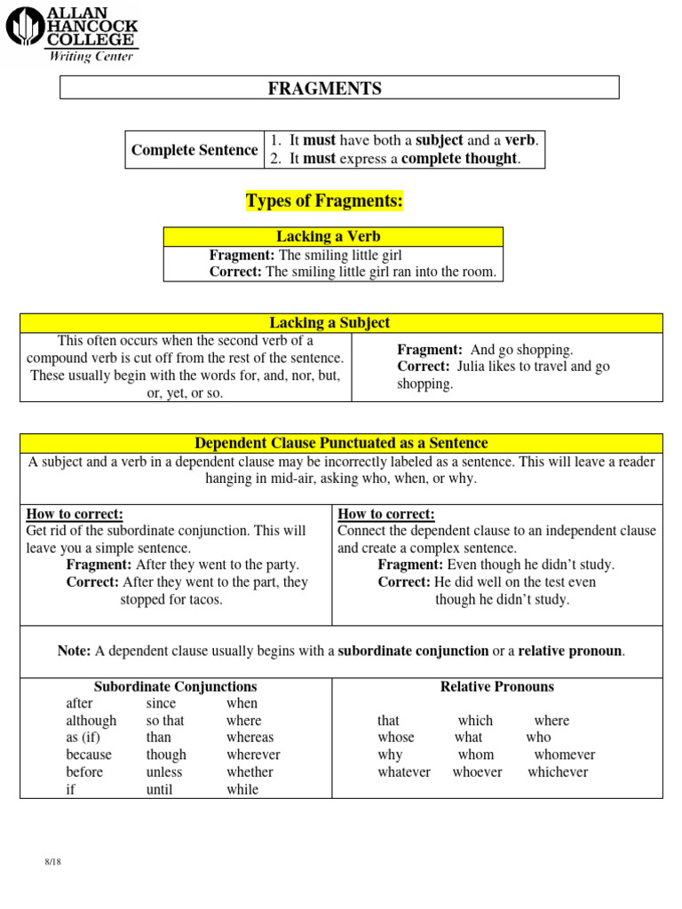 Fragments | PDF | Subject (Grammar) | Language Mechanics
