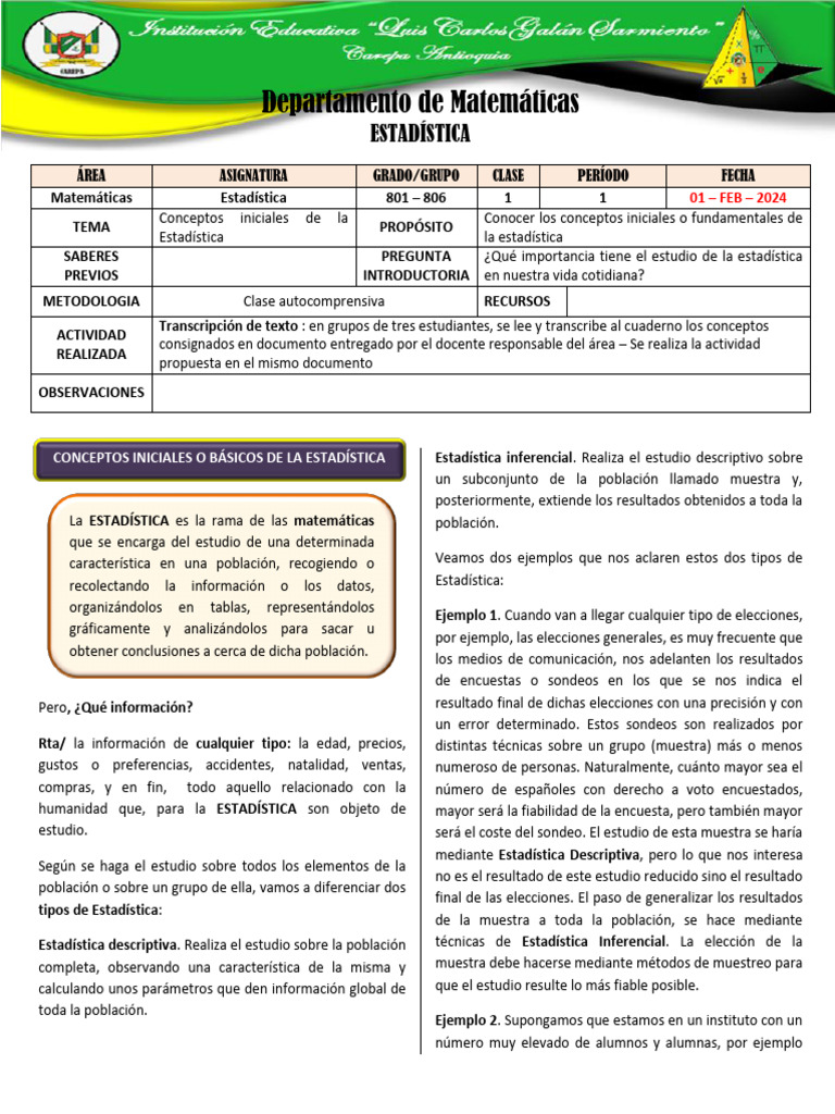 Clase Conceptos Iniciales | PDF | Estadísticas | Muestreo (Estadísticas)