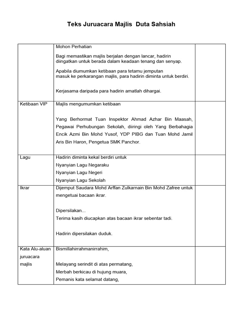 Teks Juruacara Majlis Duta Sahsiah Edited | PDF
