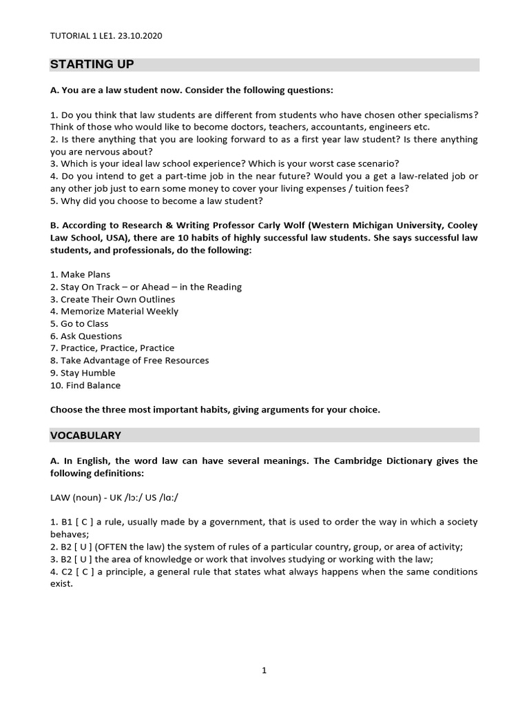 Tutorial 1 Le1 Drept 23.10.2020 | PDF | Noun | English Language