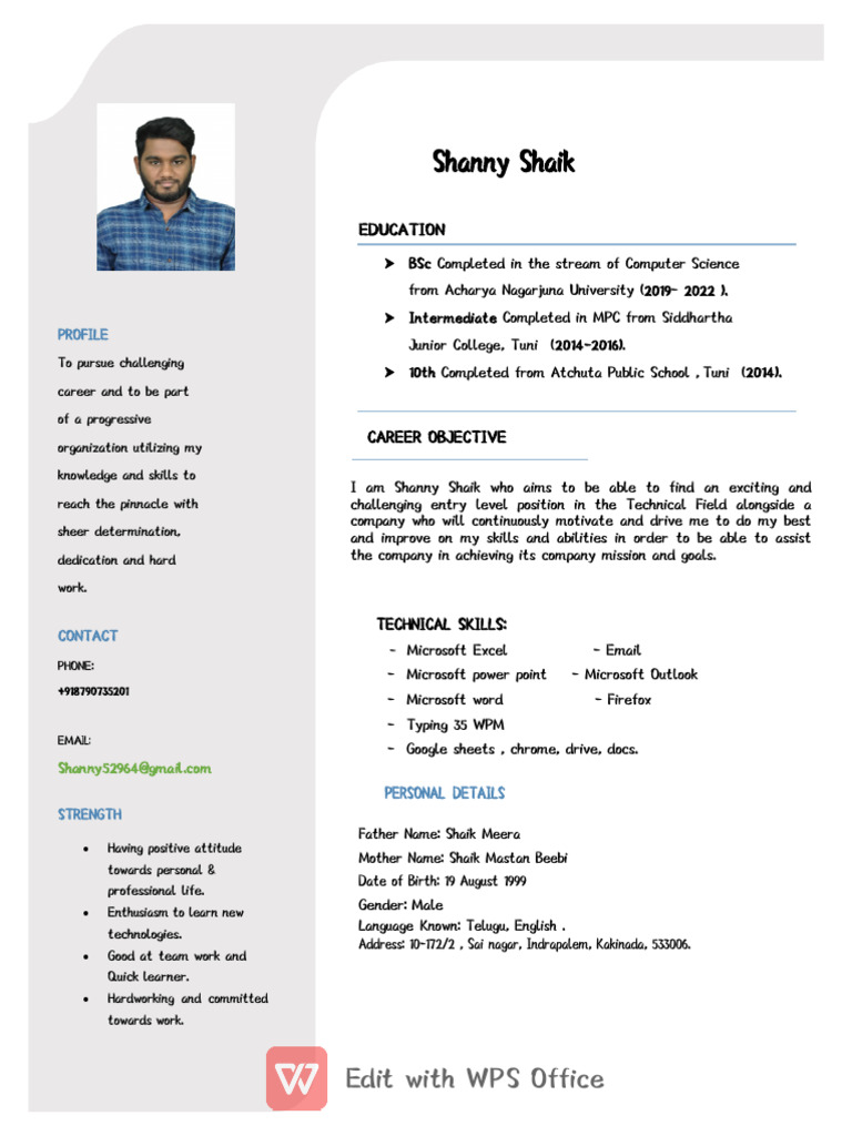 Shanny Shaik Resume Fresher Updated | PDF | Cognition | Behavior Modification