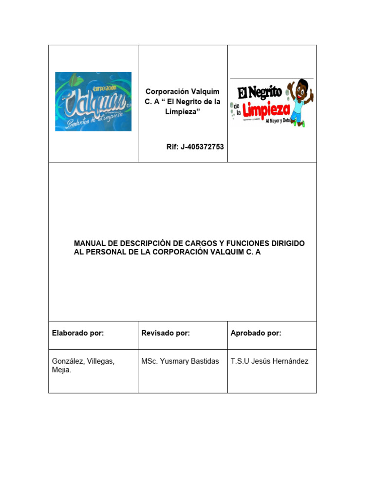Carta De Descripcion De Cargos