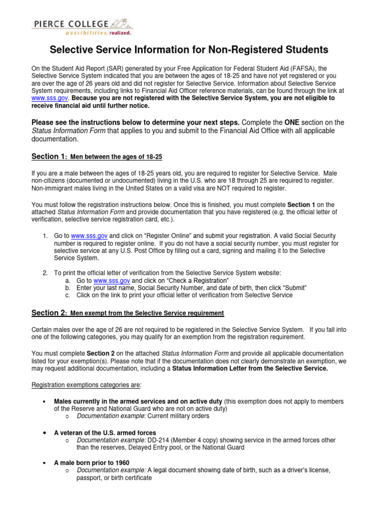 Selective Service Information For Non-Registered Students | PDF
