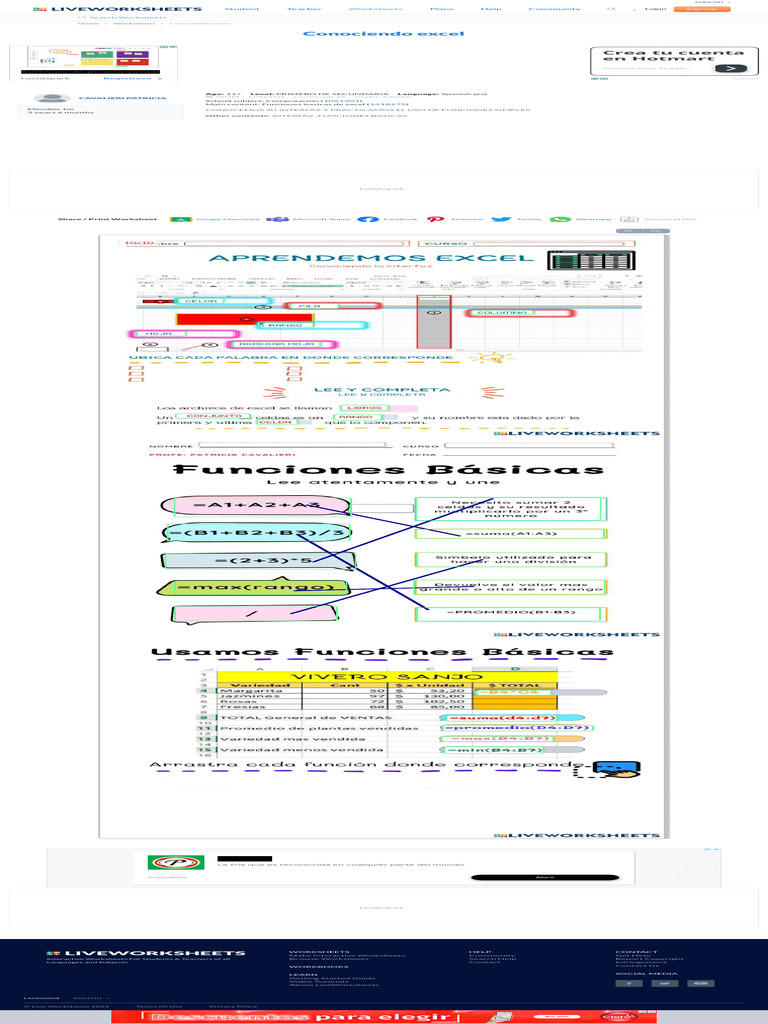 Conociendo Excel Worksheet Live Worksheets | PDF