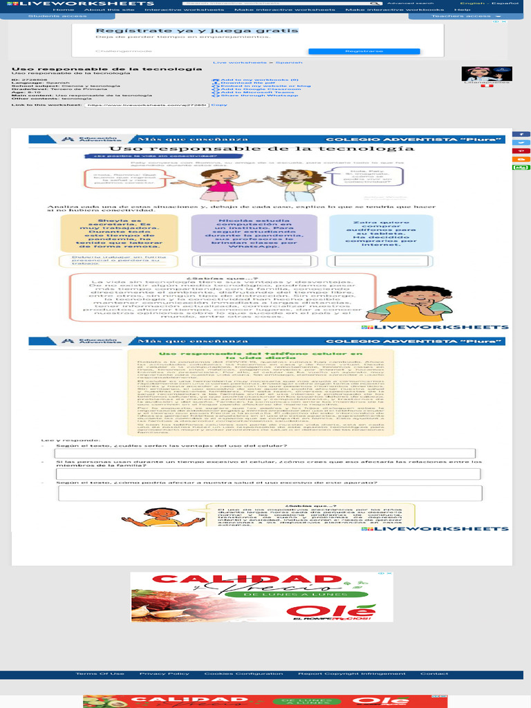 Uso Responsable de La Tecnología Worksheet | PDF