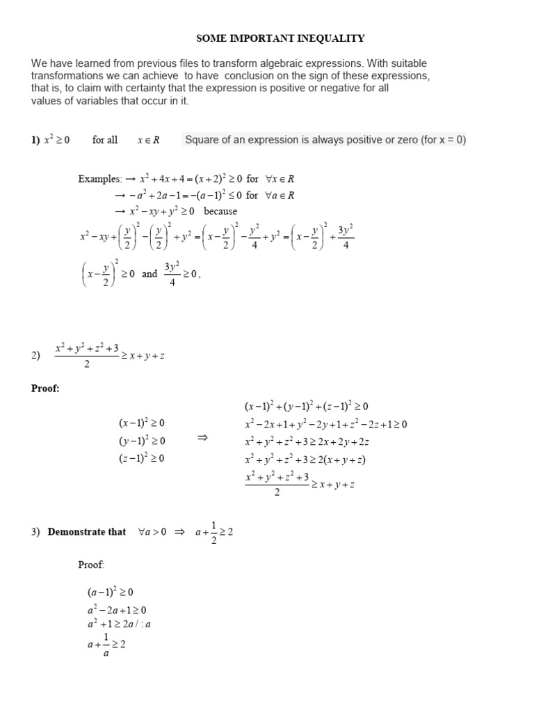 4.HIGH School IV REAL NUMBERS-SOME IMPORTANT INEQUALITY | PDF ...